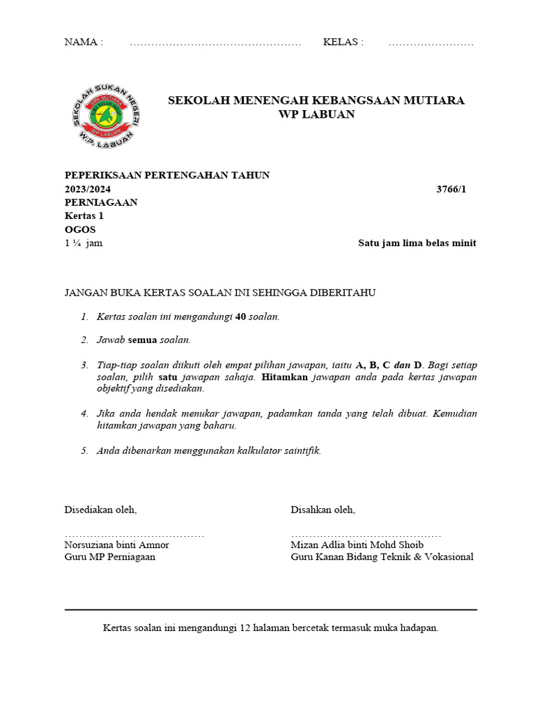 Sekolah Menengah Kebangsaan Mutiara WP Labuan: Peperiksaan Pertengahan ...