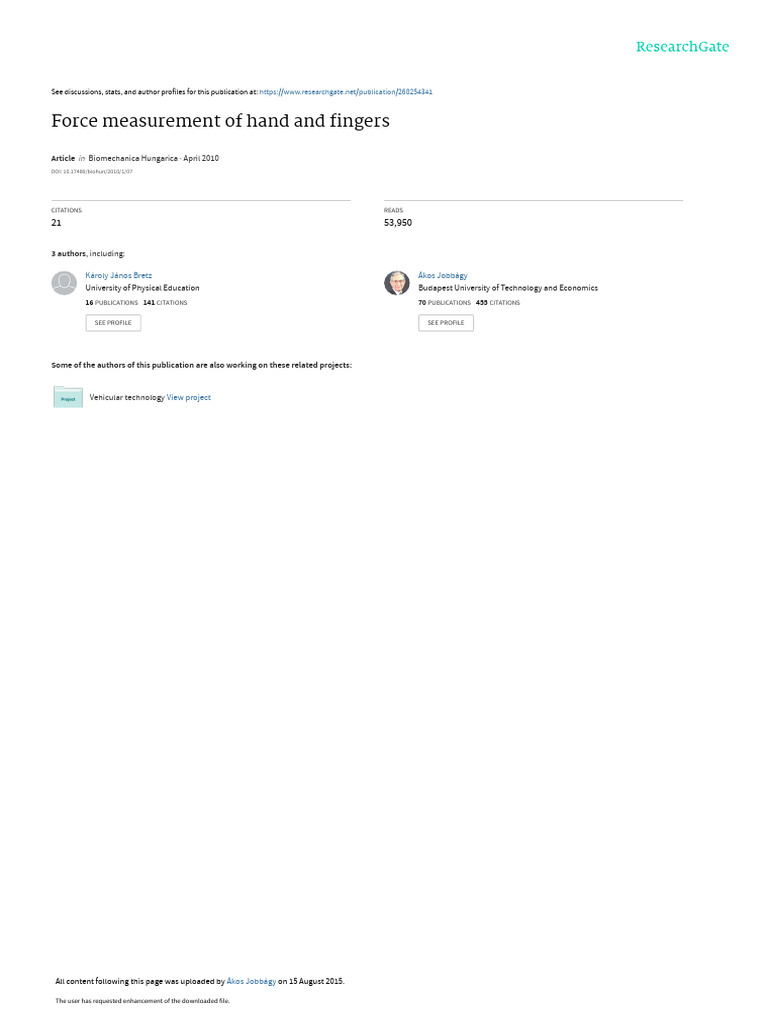 Force Measurement of Hand and Fingers | PDF | Hand | Statistics