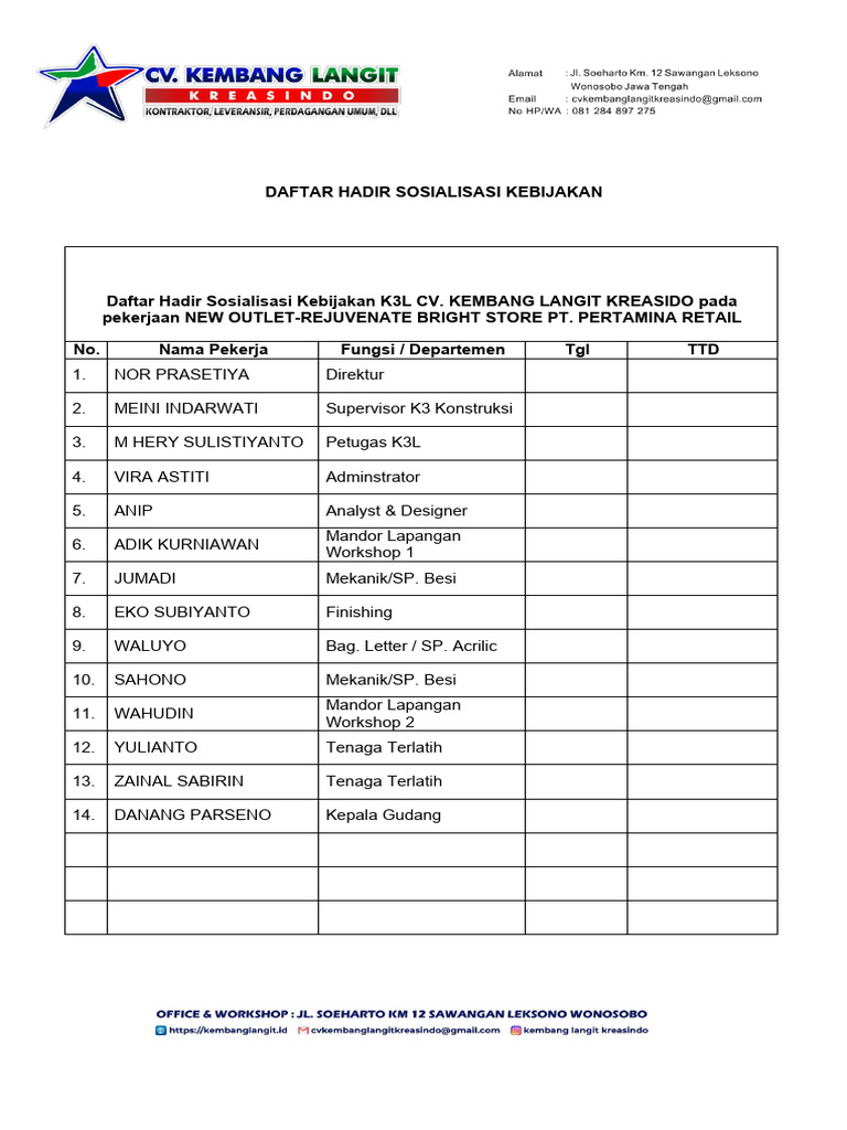 Daftar Hadir Sosialisasi Kebijakan | PDF