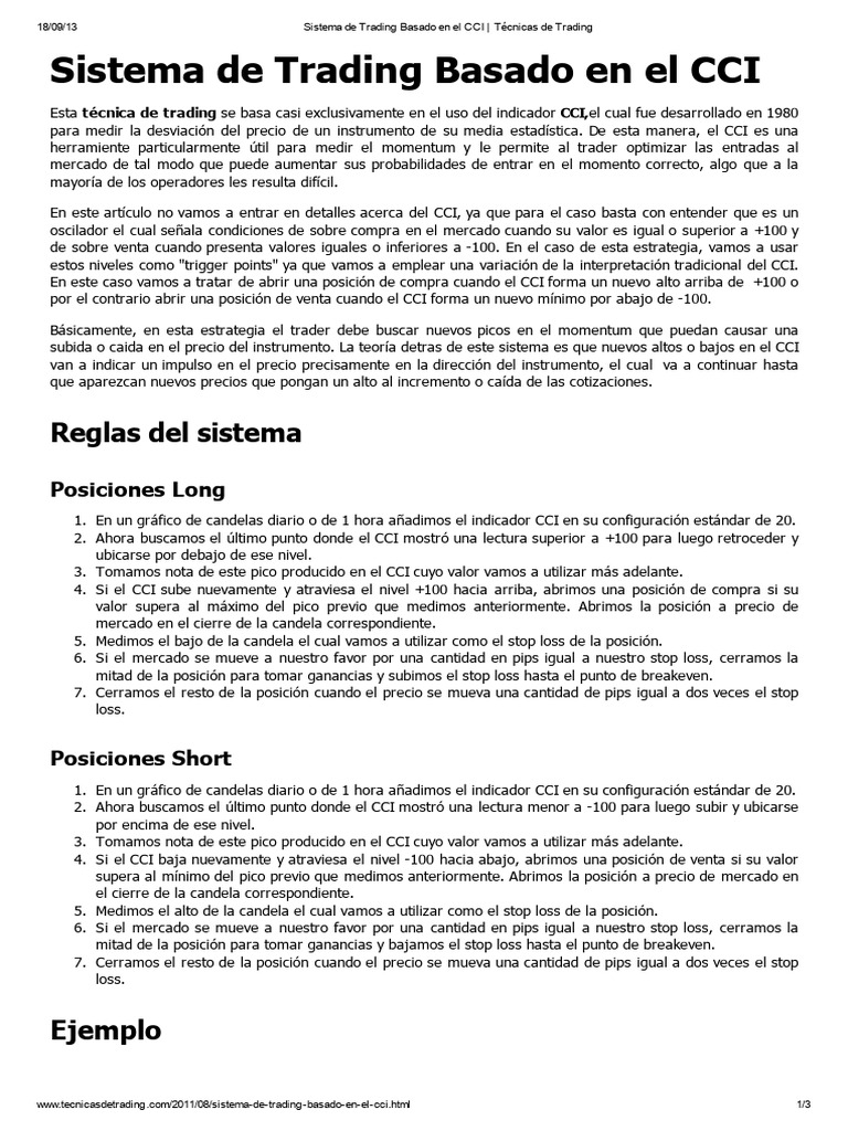 Sistema de Trading Basado en el CCI _ Técnicas de Trading | PDF | Comerciante (Finanzas) | Precios