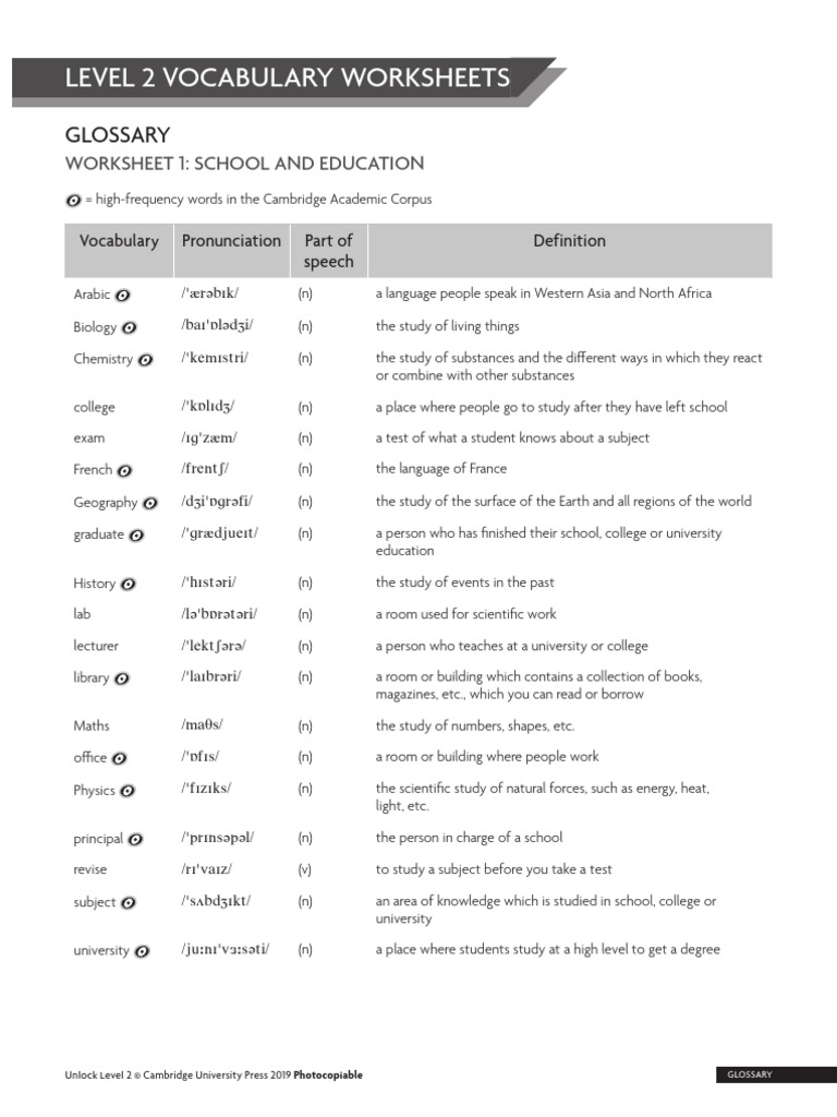 Unlock 2e - VOC - LS2 - GLOSSARY | PDF | Science