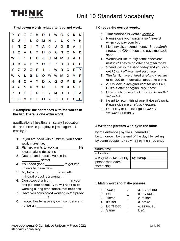 Thk2e BrE L3 Vocabulary Standard Unit 10 | PDF | Labor | Economies