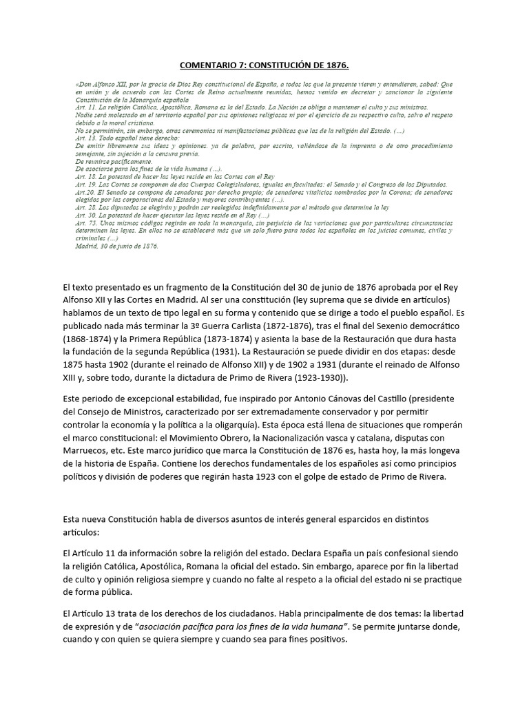 Análisis de la Constitución de 1876 | PDF | España | Legislador