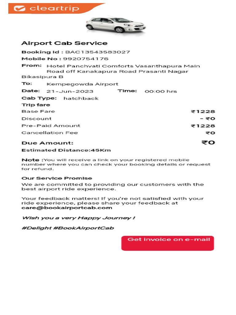 Cab Confirmation Info | PDF