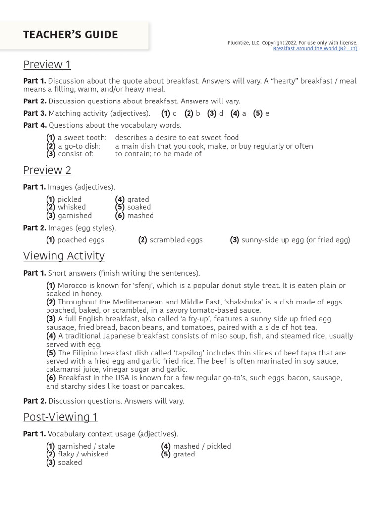 Breakfastaroundtheworld Teacherguide | PDF | Cuisine | Foods