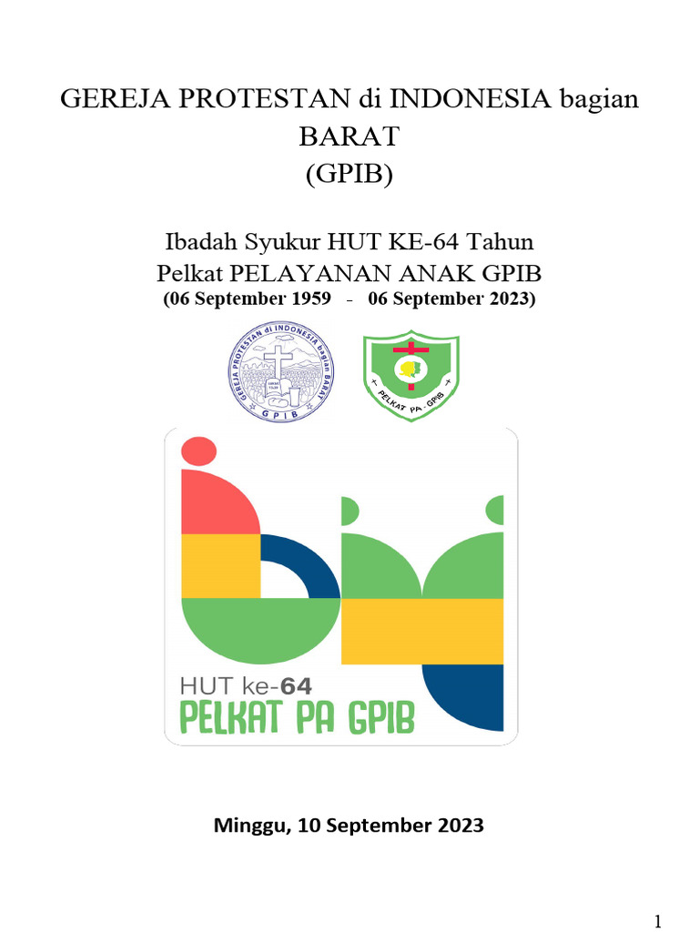 HUT Ke-64 Pelkat Pelayanan Anak GPIB | PDF
