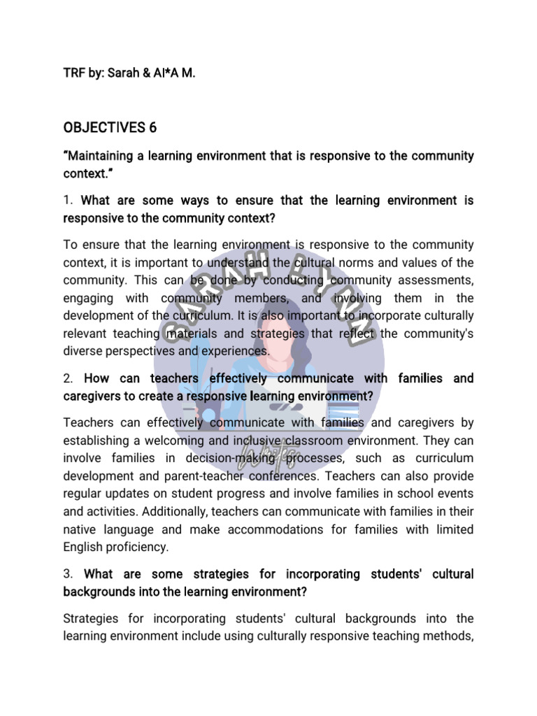 TRF Additional Possible Questions | PDF | Teachers | Community