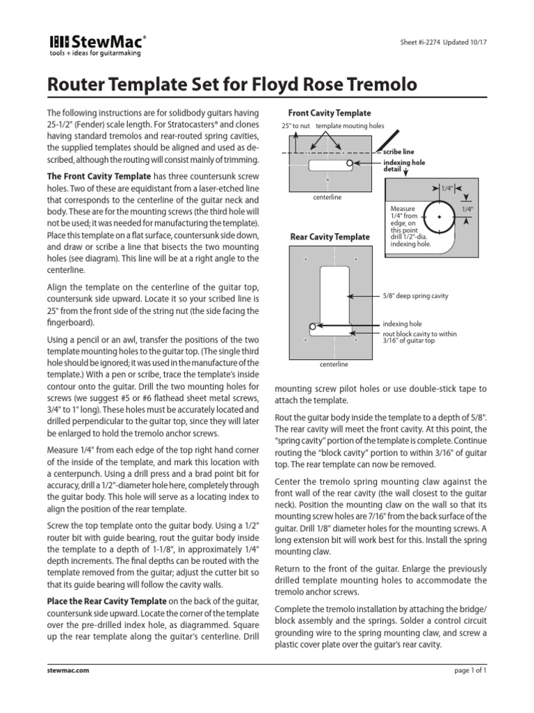 Router Template Set For Floyd Rose Tremolo | PDF | Guitars | Guitar ...
