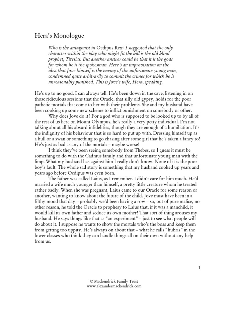 Oedipus Hera Monologue | PDF | Oedipus | Boeotian Mythology