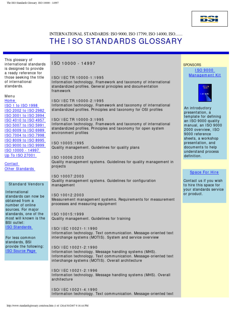The ISO Standards Glossary. ISO 10000 - 14997 | PDF | Osi Model