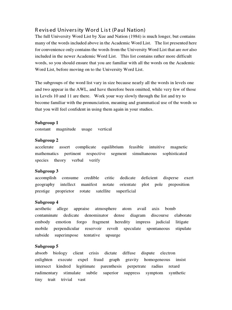 University Word List | PDF