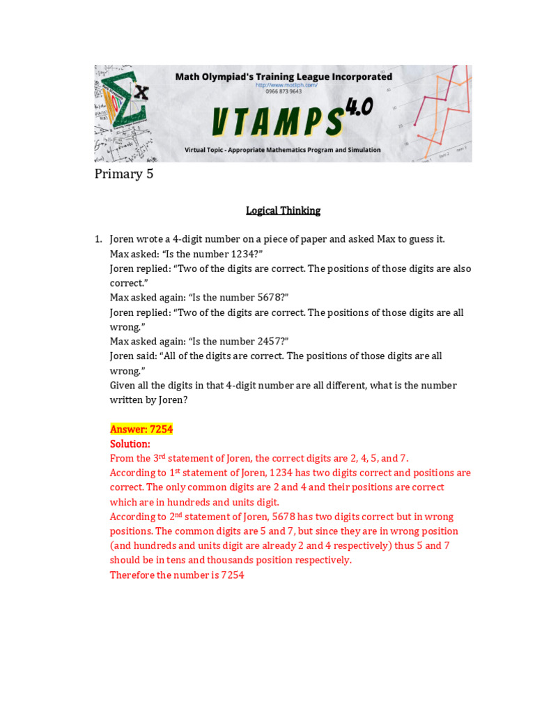 VTAMPS 4.0 Primary 5 Set 1 | PDF | Area | Mathematical Concepts