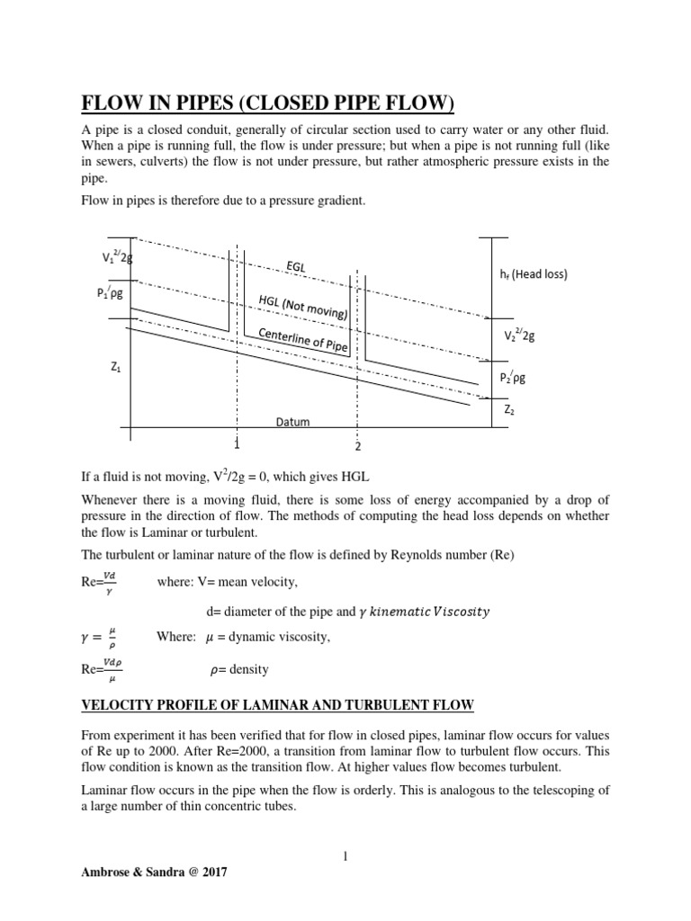 Pipe Flow Notes - Basic | PDF | Fluid Dynamics | Continuum Mechanics