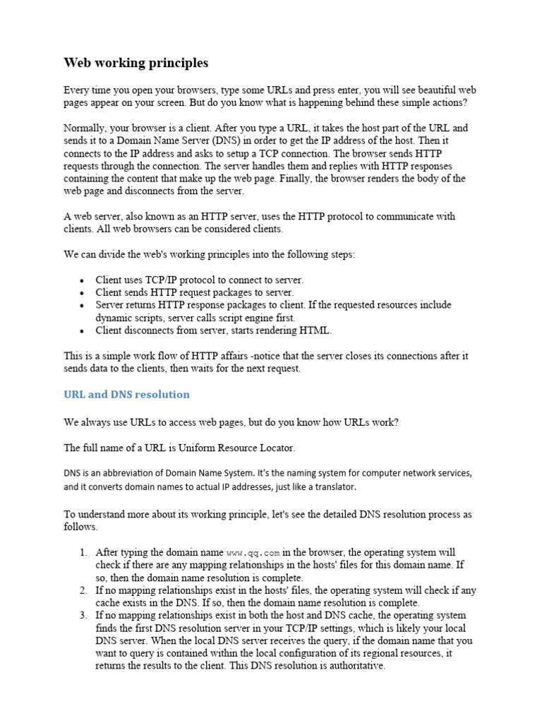 Web Working Principles | PDF | Domain Name System | World Wide Web