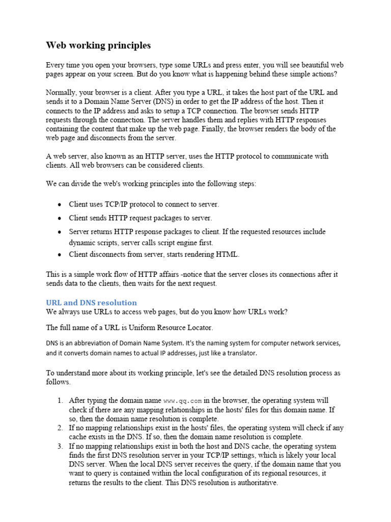 Web Working Principles | PDF | Domain Name System | World Wide Web