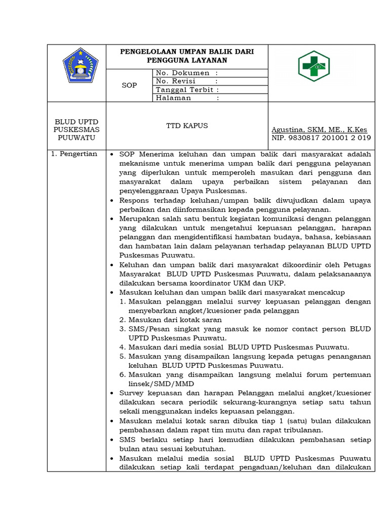 Sop Pengelolaan Umpan Balik Dari Pengguna Layanan | PDF