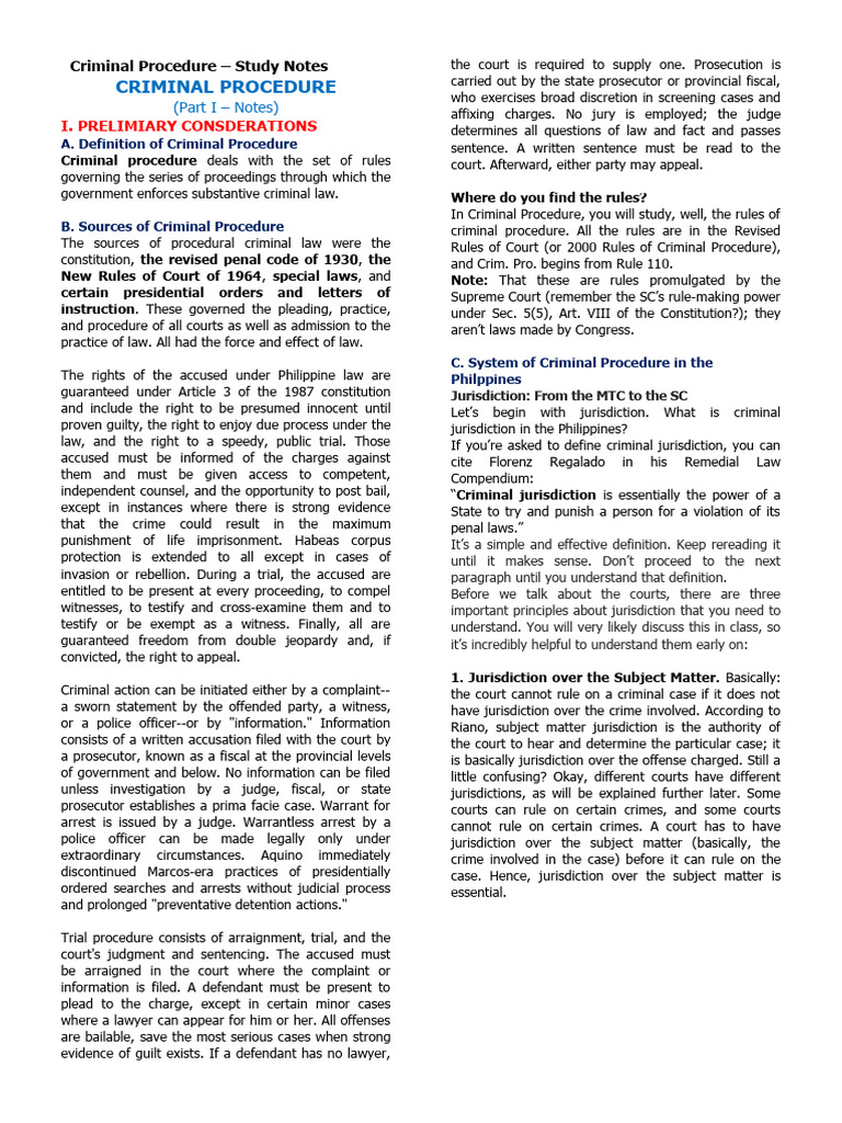 Criminal Procedure - Notes | Download Free PDF | Prosecutor | Jurisdiction