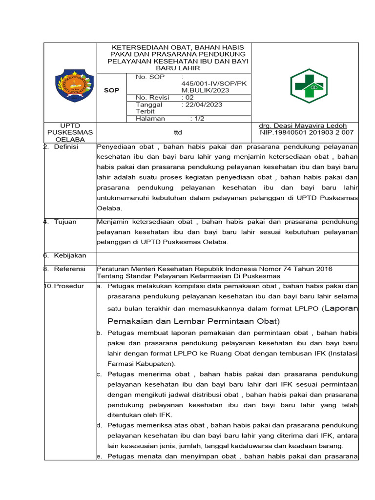 Sop PKM Oelaba | PDF