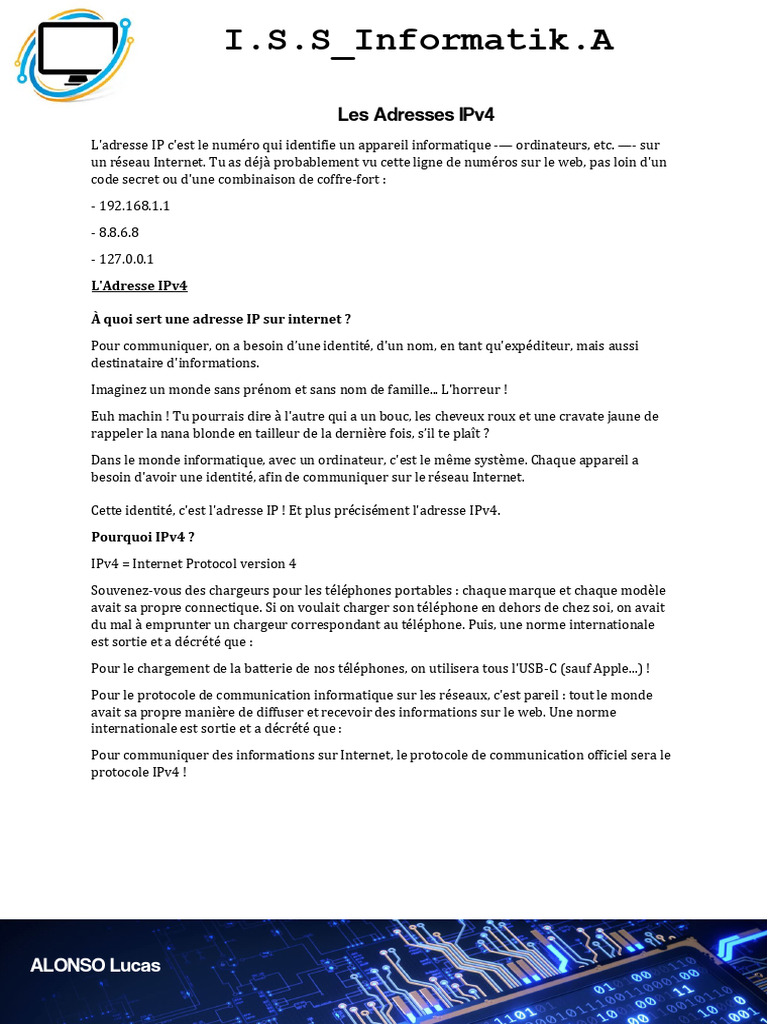 03 - Les Adressess IPv4 | PDF | Adresse IP | l'Internet