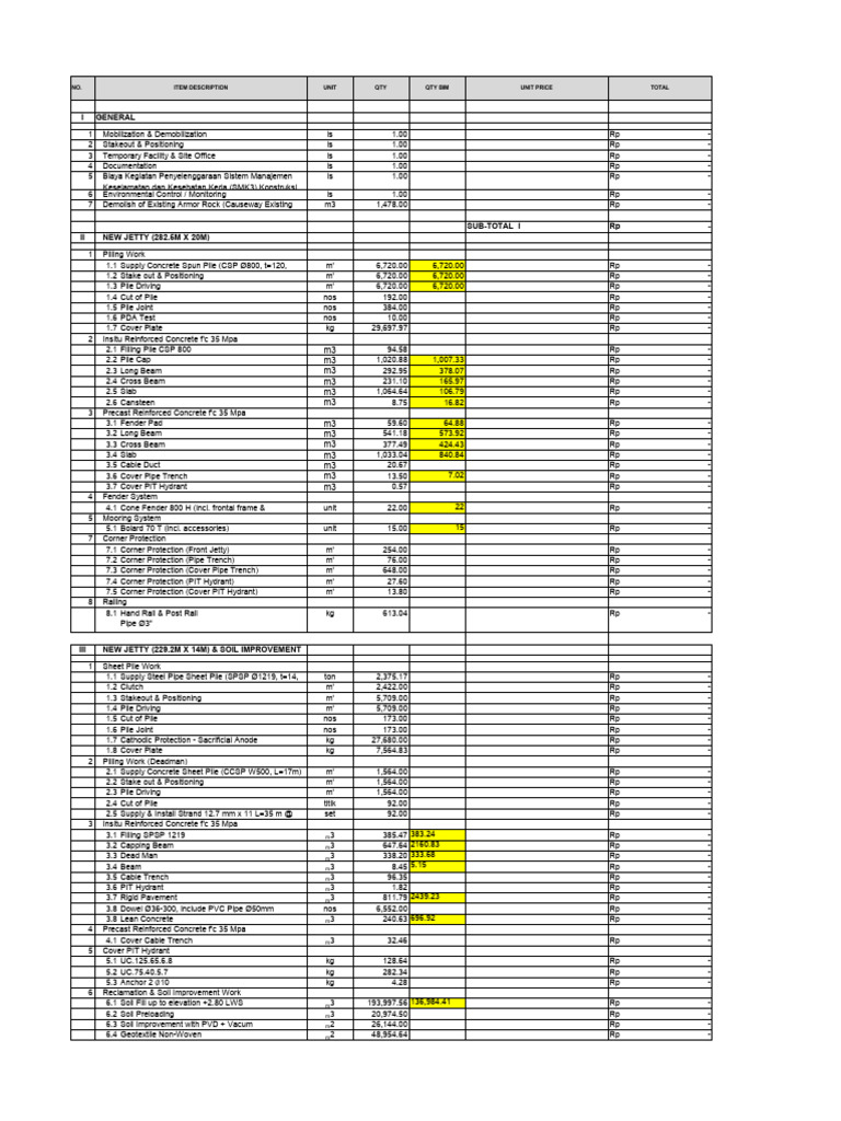 BOQ - Tender Marunda Terminal Center | PDF | Deep Foundation | Concrete