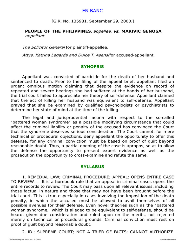 25A. People v. Genosa | PDF | Domestic Violence | Trials