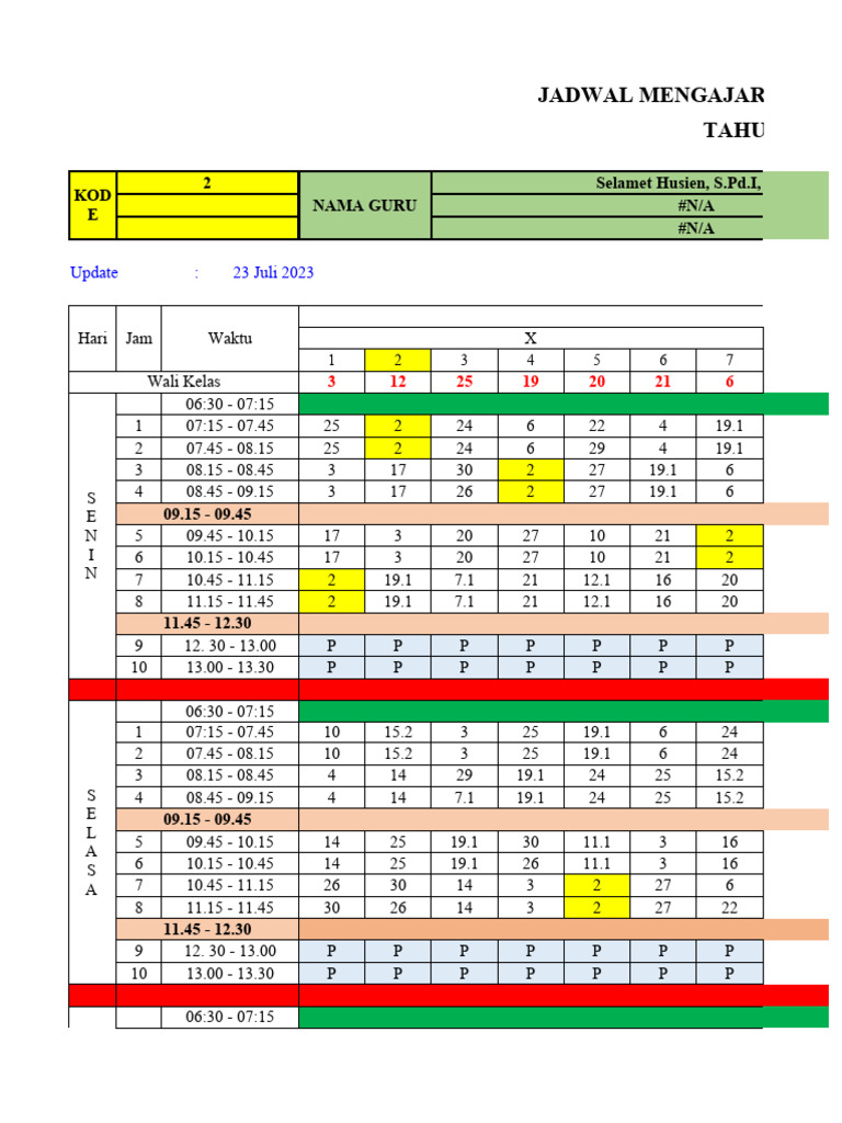 Jadwal Mengajar SMA M 2023 | PDF