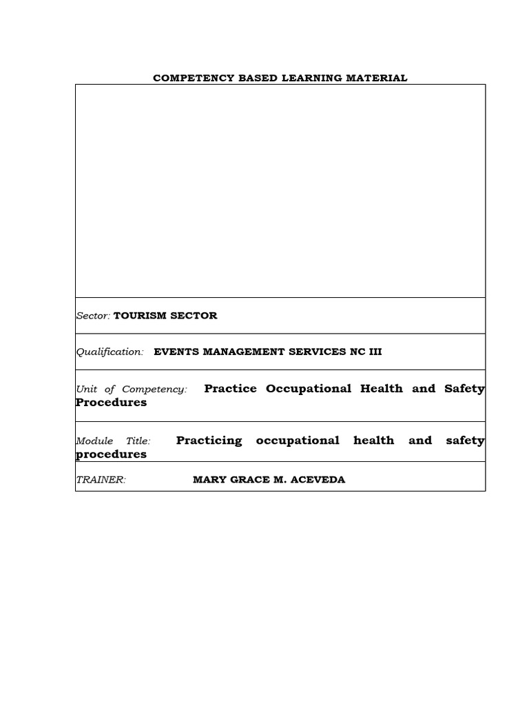 Practice Occupational Health and Safety Procedures CBLM | PDF | Occupational Safety And Health ...