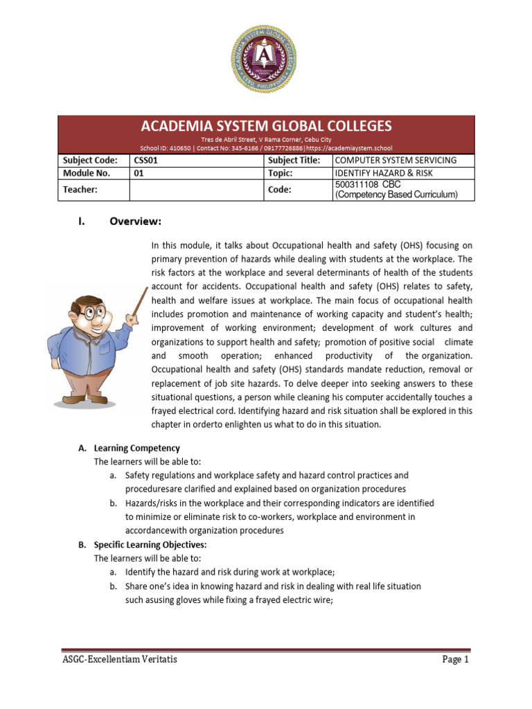 CSS01 Module1 | PDF | Occupational Safety And Health | Hazards