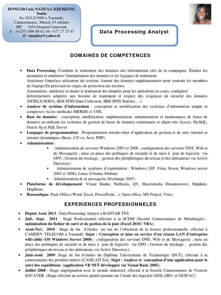 CV Sonia | PDF | Microsoft Excel | Bases de données