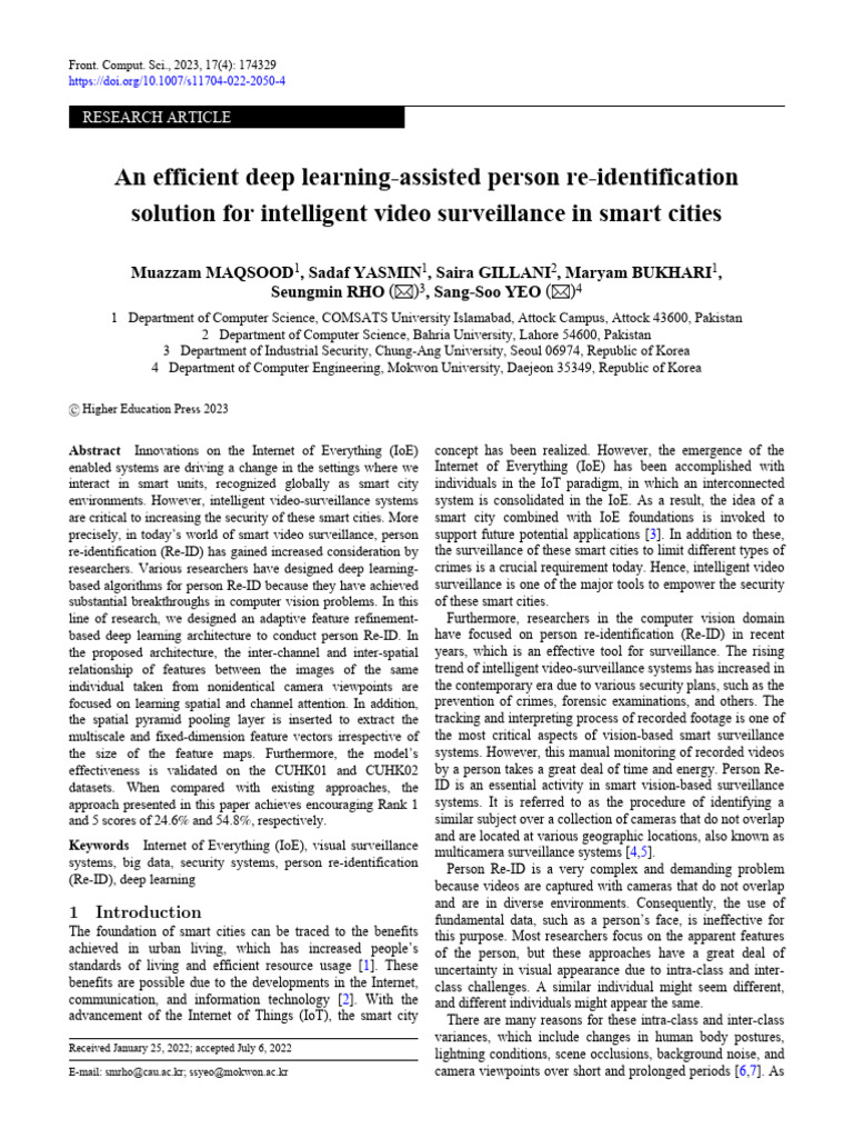 An Efficient Deep Learning-Assisted Person Re-Identification Solution For Intelligent Video ...