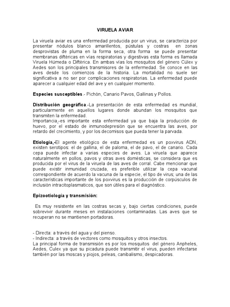 Viruela Aviar | PDF | Enfermedades y trastornos | Microbiología