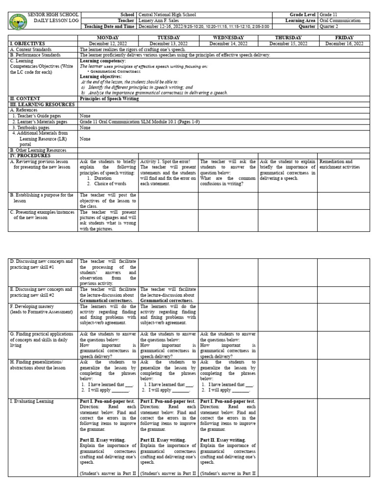 DLL Oral Comm Q2 Week 6 | PDF | Question | Grammar