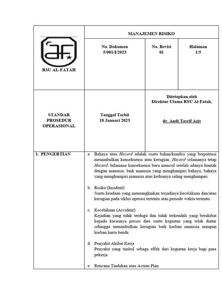 Sop Manrisk Fixx | PDF