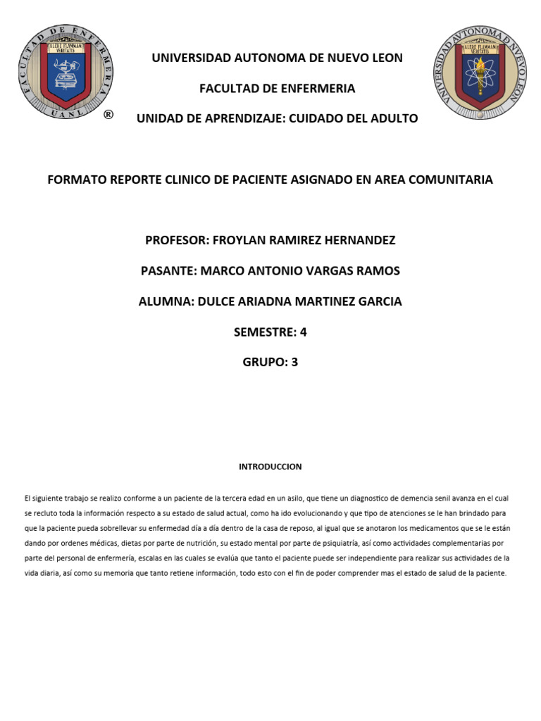 Paciente Asigando en El Asilo | PDF | Diagnostico medico | Dieta