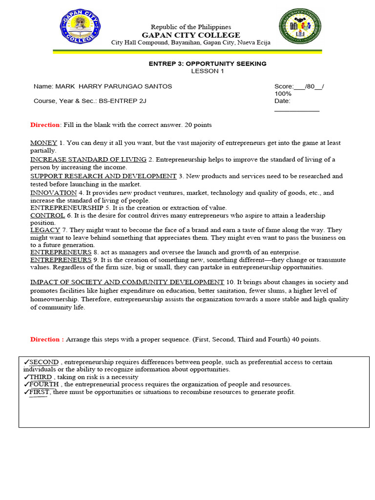 Lesson 1 Activity | PDF | Entrepreneurship | Cognition