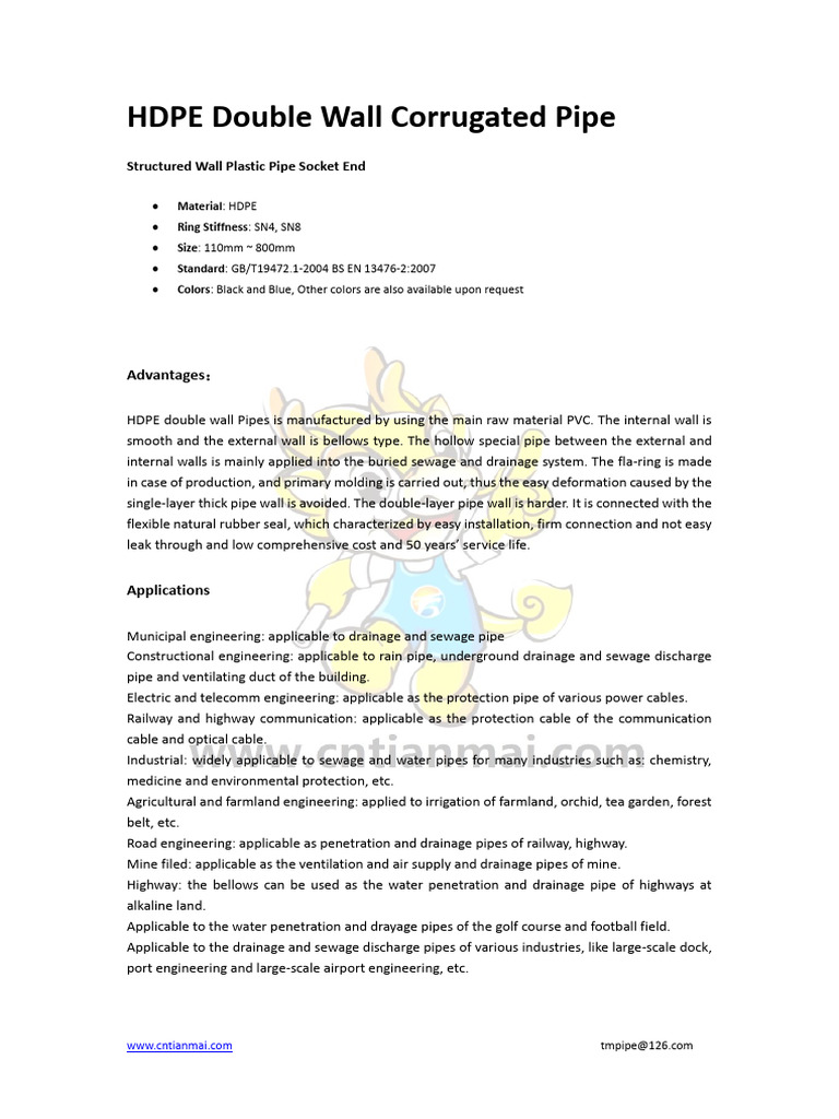 HDPE Double Wall Corrugated Pipe: Advantages | Download Free PDF | Pipe (Fluid Conveyance ...