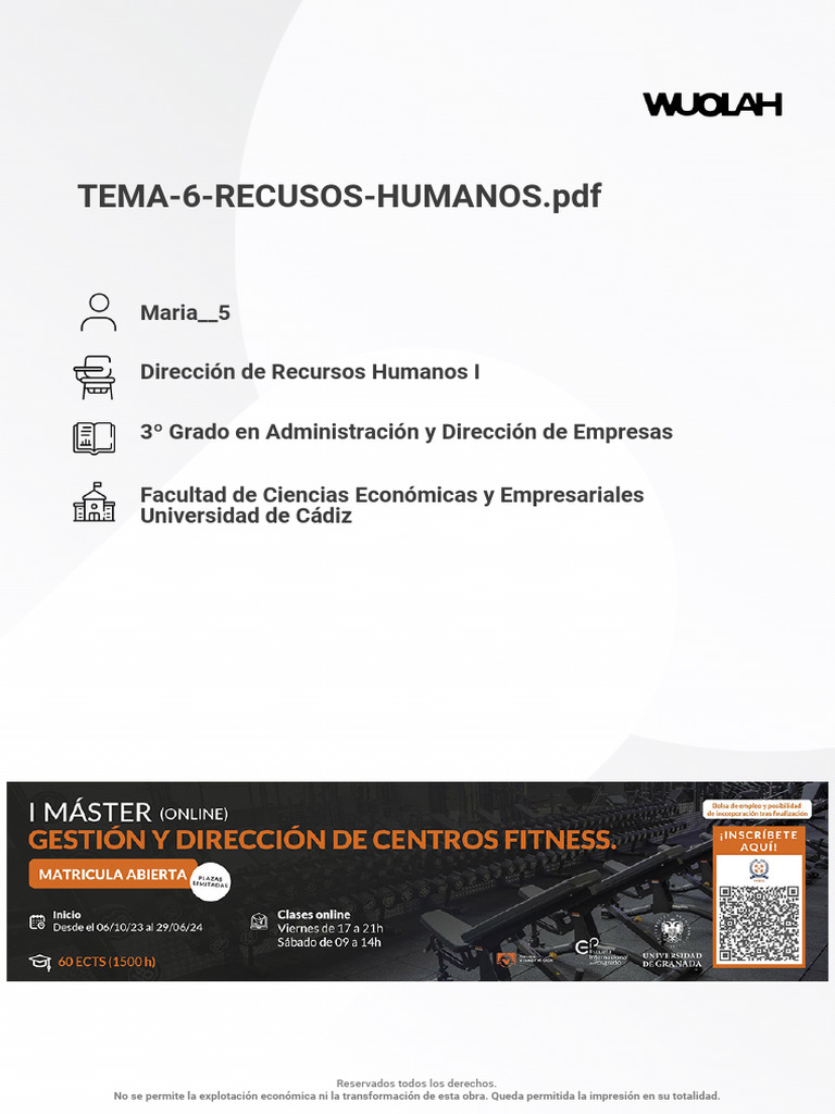 Wuolah Free TEMA 6 RECUSOS HUMANOS | PDF | Motivacional | Motivación