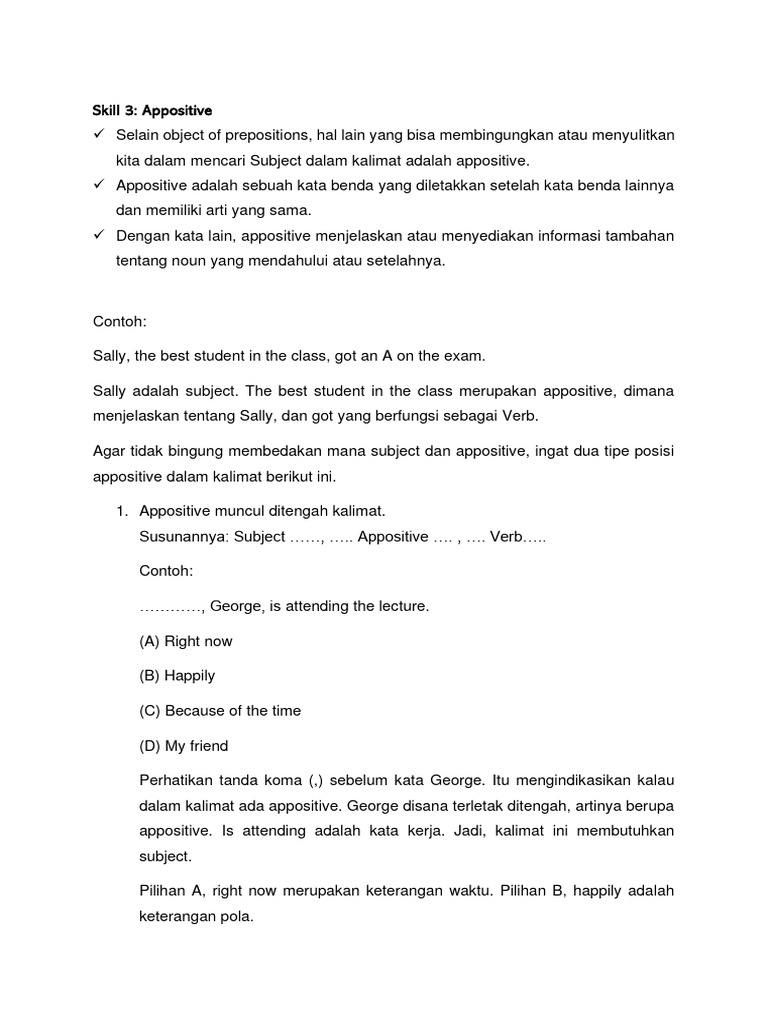 Skill 3 4-Appositive Present Participle | PDF | Seni & Disiplin Bahasa | Kajian Bahasa Asing
