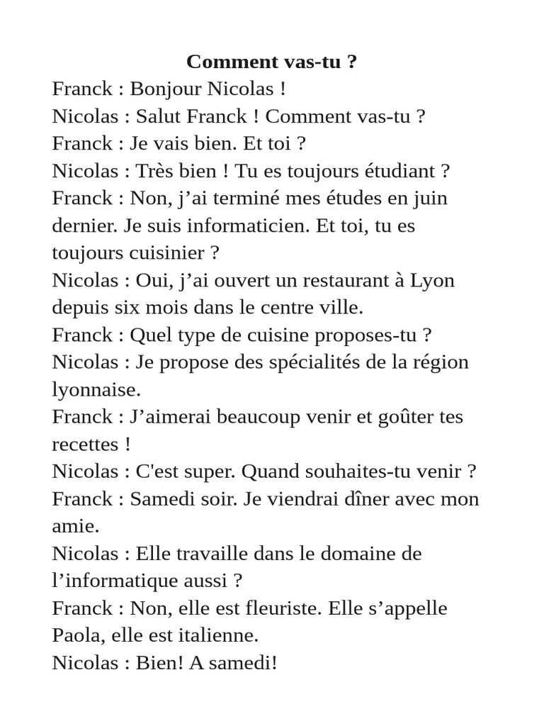 Comment Vas-Tu, Learn French, Francais | PDF