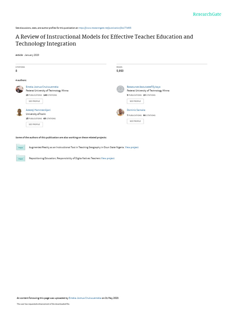AReviewof Instructional Modelsfor Effective Teacher Educationand ...