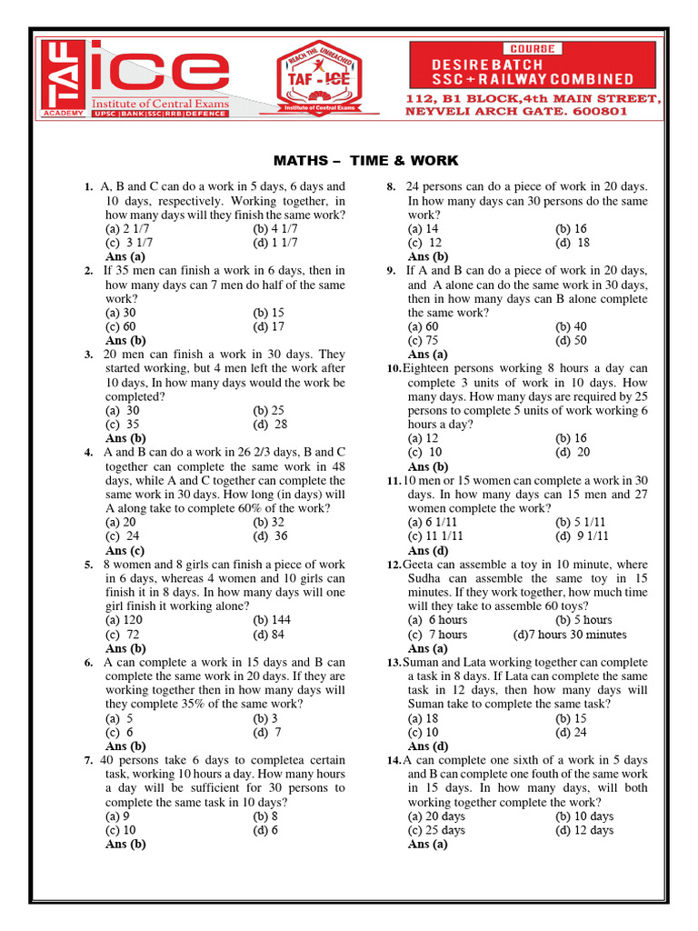 Maths - Time & Work | PDF