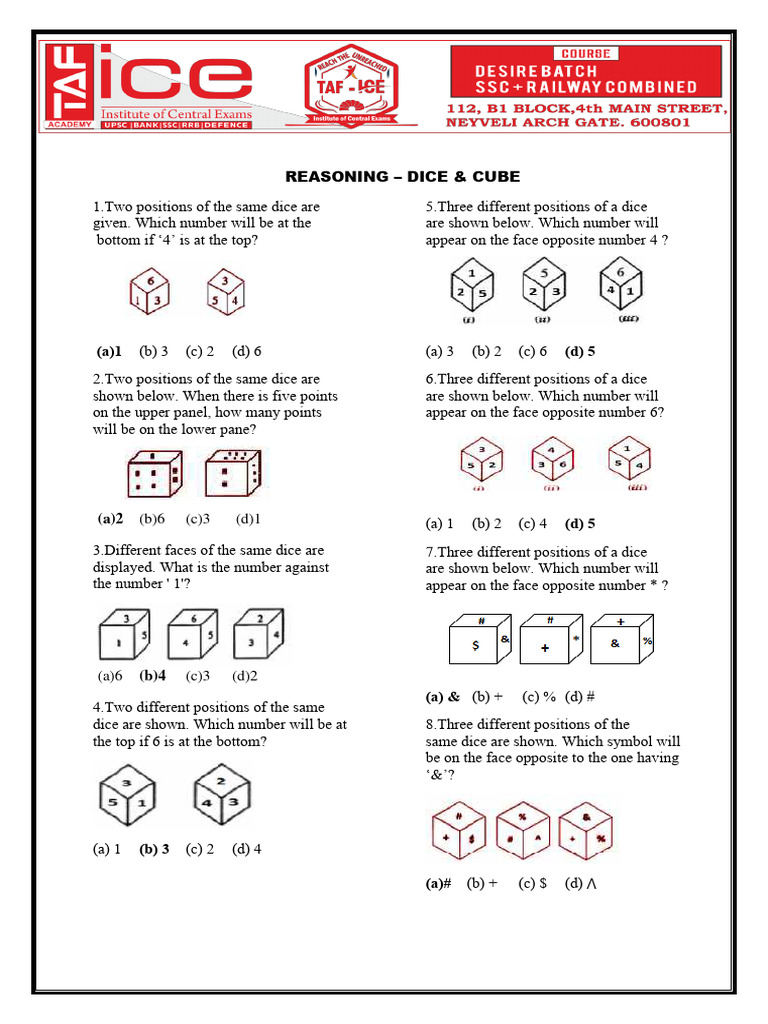 Reasoning - Dice & Cubes | PDF | Dice | Gaming Devices