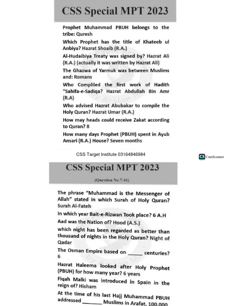 CSS Special MPT 2023 by CSS Target Institute | PDF