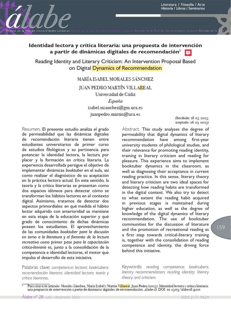 María Isabel Morales Sánchez y Juan Pedro Martín Villarreal. Booktubers ...