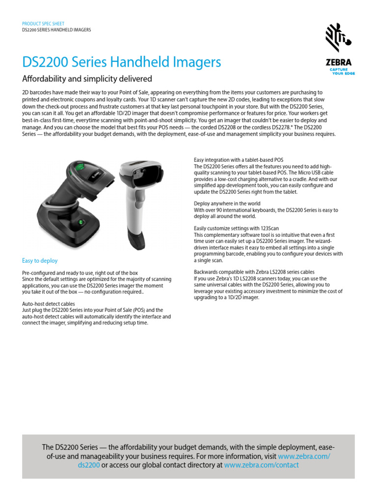 Zebra ds2278 | PDF | Point Of Sale | Barcode