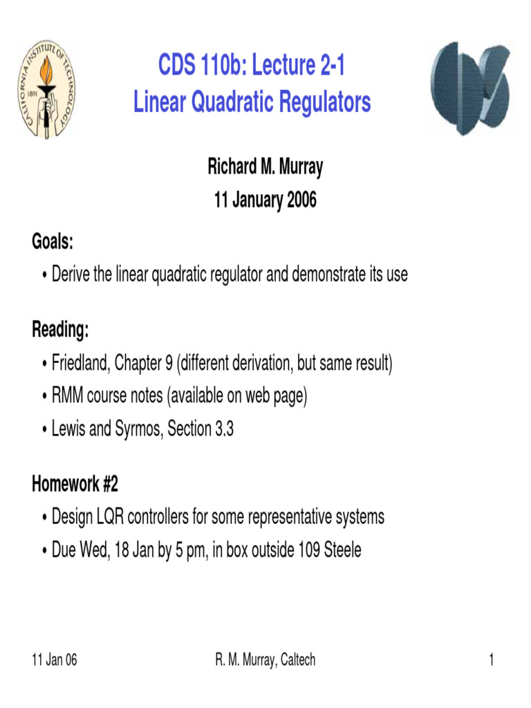L2-1 LQR | PDF | Control Theory | Differential Equations