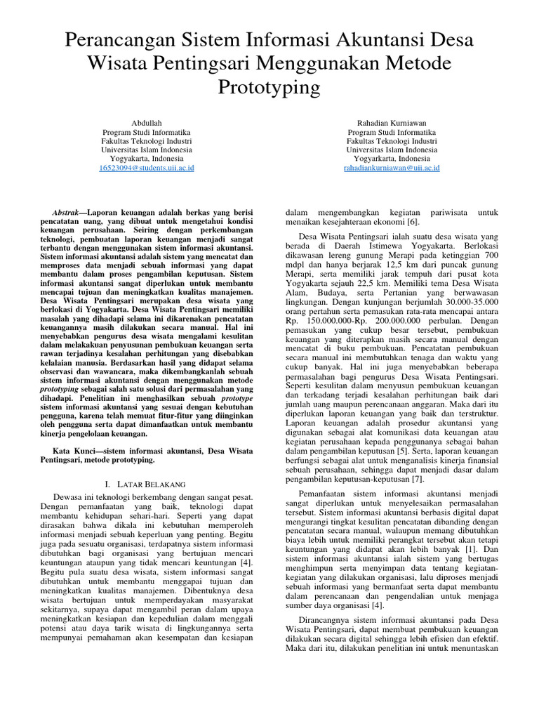Perancangan Sistem Informasi Akuntansi Desa Wisata Pentingsari Menggunakan Metode Prototyping | PDF