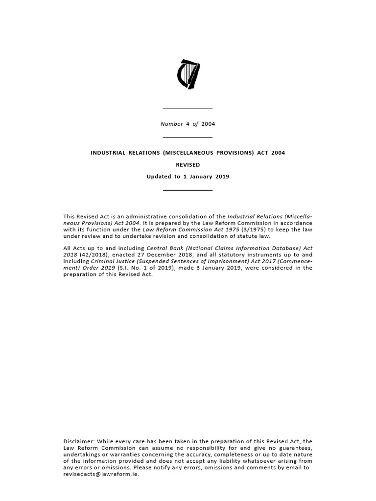 Industrial Relations Miscellaneous Provisions Act 2004 | PDF ... Industrial Relations Miscellaneous Provisions Act 2004 | PDF ...