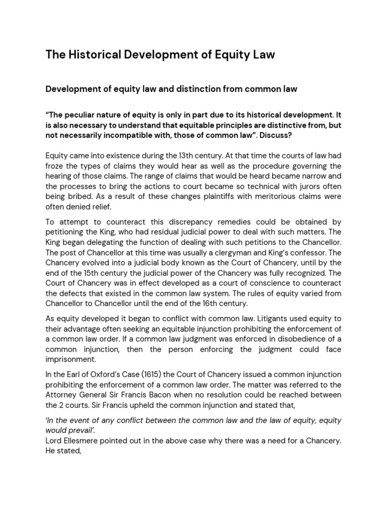 Evolution of Equity Law in England | PDF | Equity (Law) | Court Of Chancery