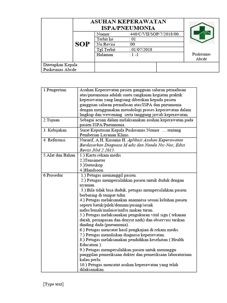 SOP Asuhan Keperawatan ISPA Pneumonia | PDF